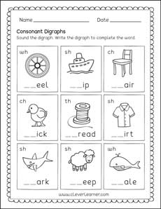 Free consonant digraph worksheets for preschool children